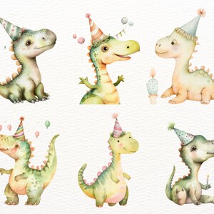 Party Dinosaur Clipart, Watercolor Birthday Dinosaur PNG, Baby Shower ...