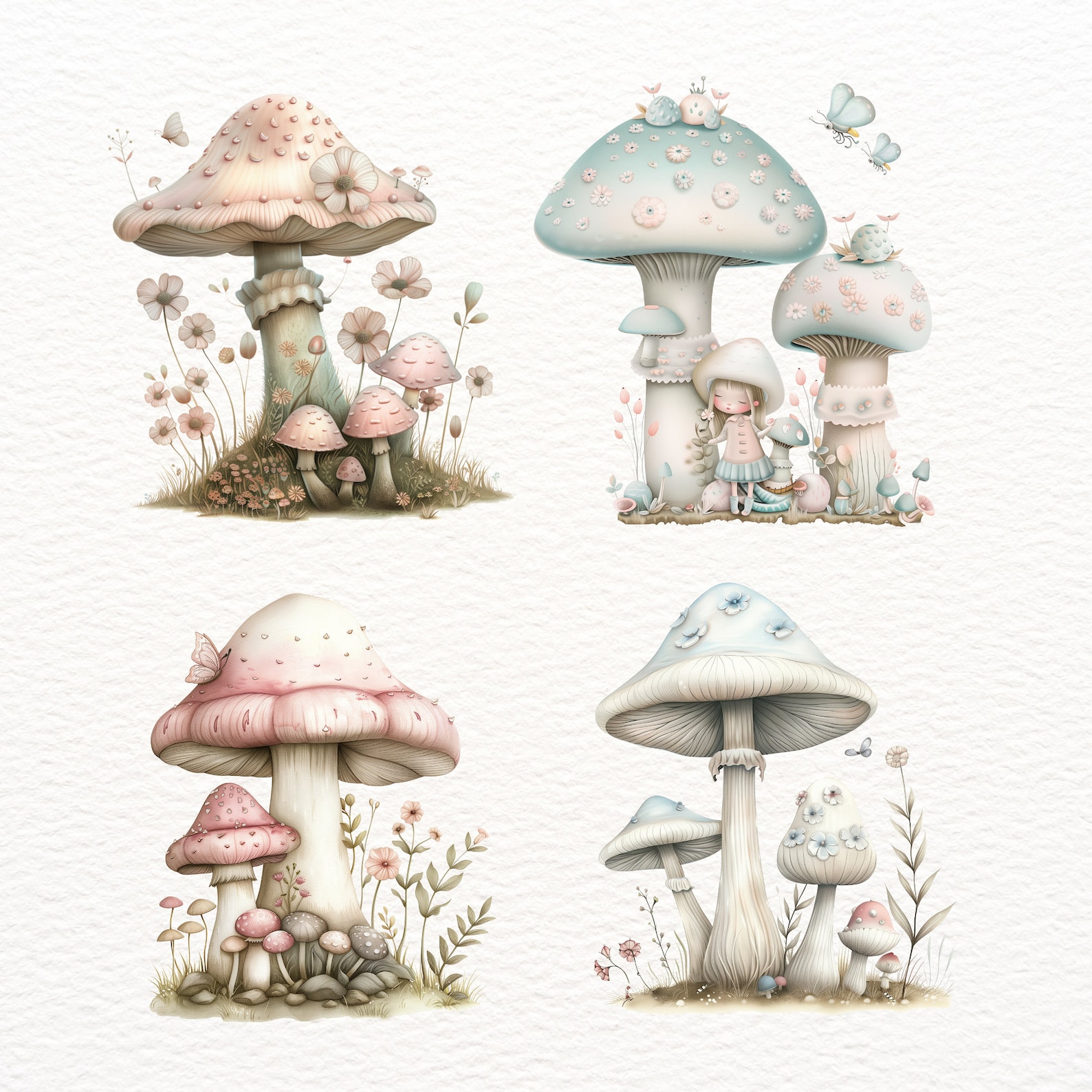Pastel Mushroom Clipart Watercolor Transparent PNG Whimsical Mushroom ...