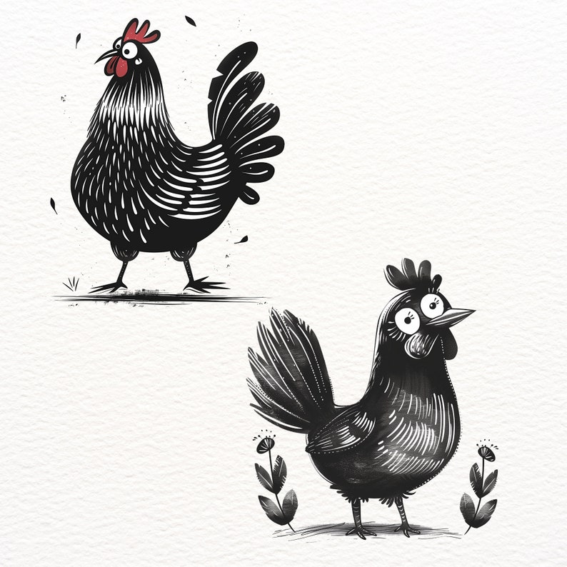 Chicken Vector Clipart Transparent PNG Silhouette Black and White ...