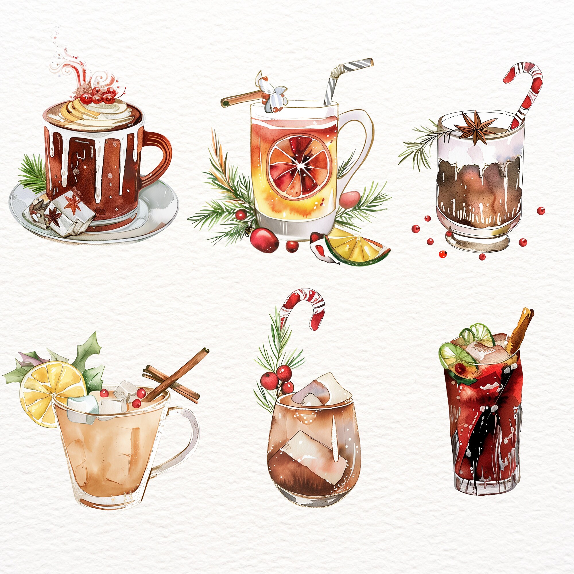 Festive Drinks Clipart, Watercolor Christmas Drink PNG, Winter Drink ...