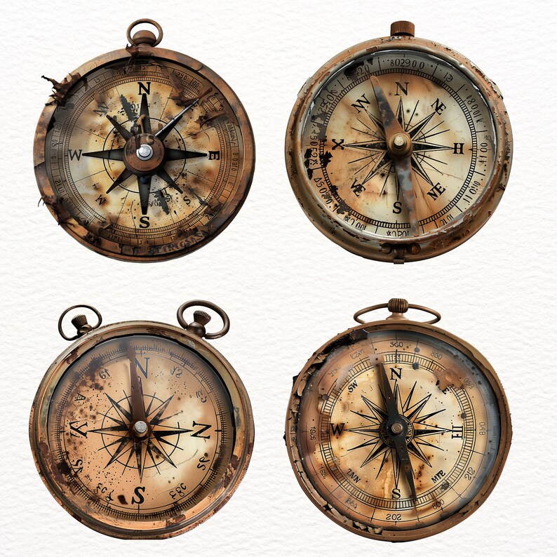 Rustic Compass Clipart Transparent PNG 300 DPI Old Vintage Compass ...