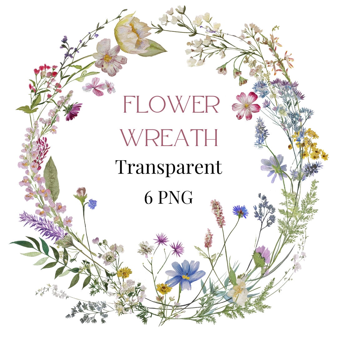 Wild Flower Wreath Clip Art, Watercolor Wildflower Frame PNG, Spring ...
