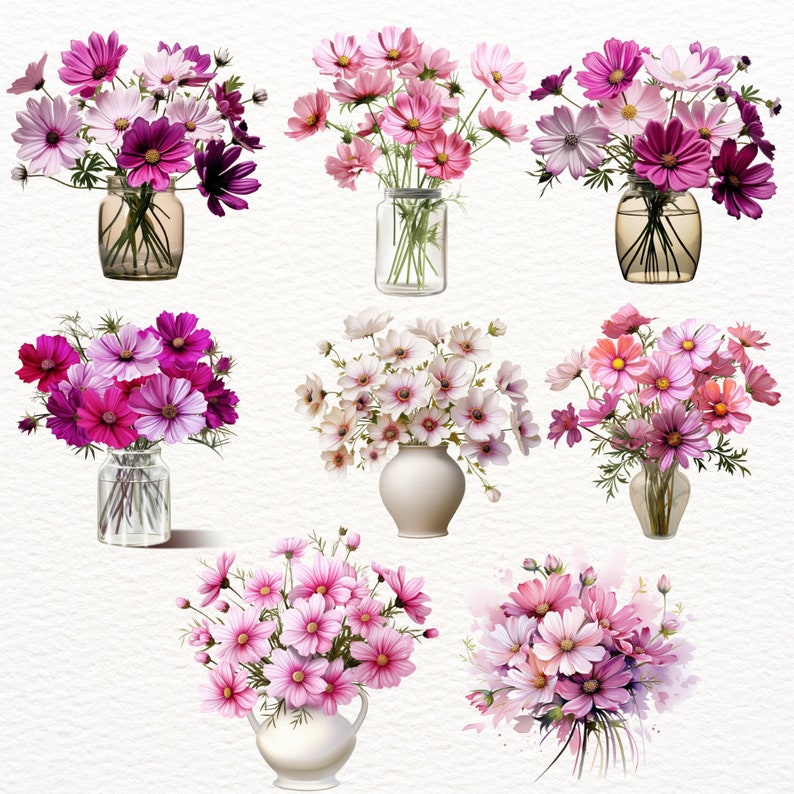 3D Cosmo Flower Clipart, Watercolor Pink Cosmo PNG, Spring Summer Flora ...