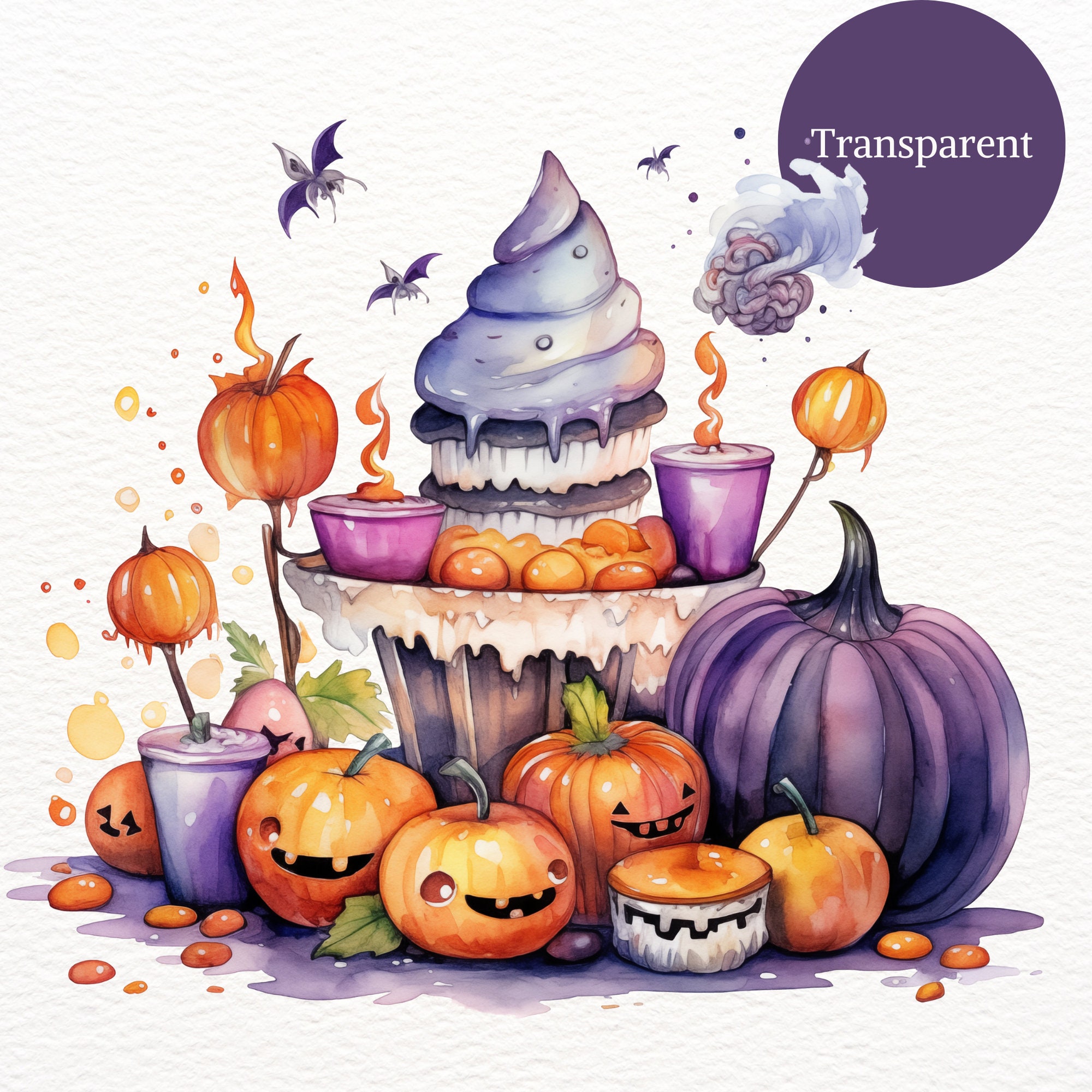 Halloween Treat Clipart Transparent Watercolor PNG Halloween Food and ...