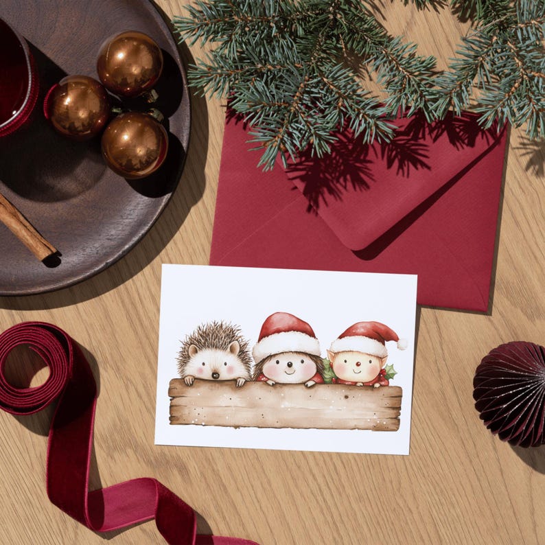 Christmas Peekaboo Clipart, Watercolor Christmas Elf Santa Hedgehog ...