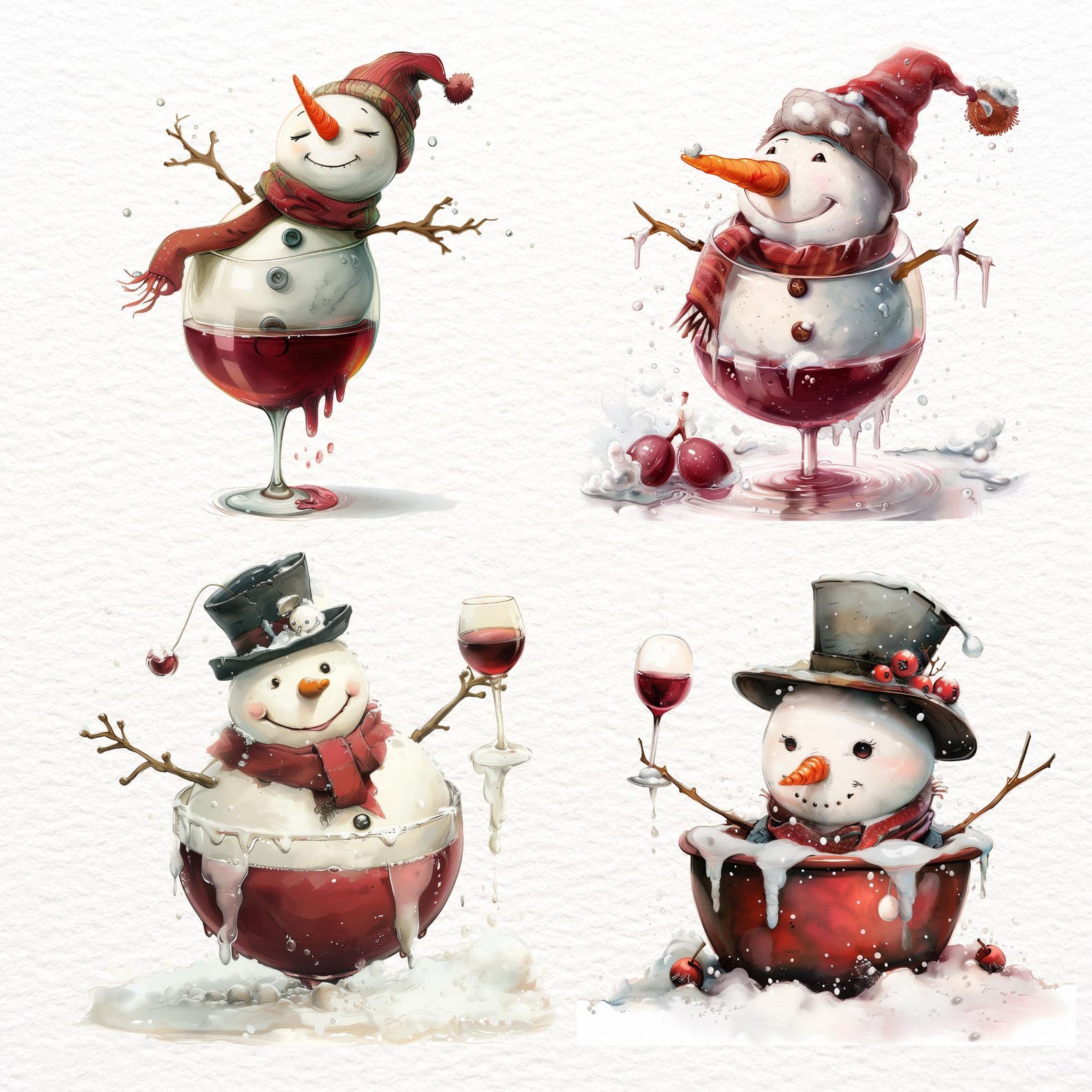Whimsical Tipsy Snowman Clipart, Quirky Snowman PNG, Funny Noel Winter ...