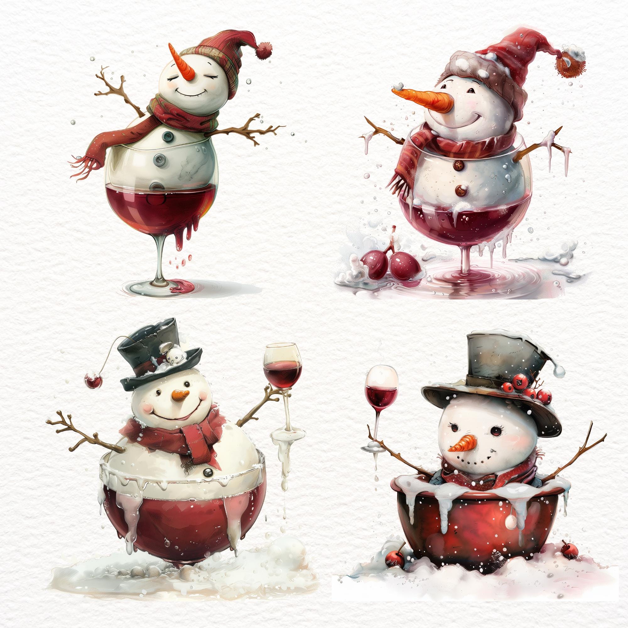 Whimsical Tipsy Snowman Clipart, Quirky Snowman PNG, Funny Noel Winter ...