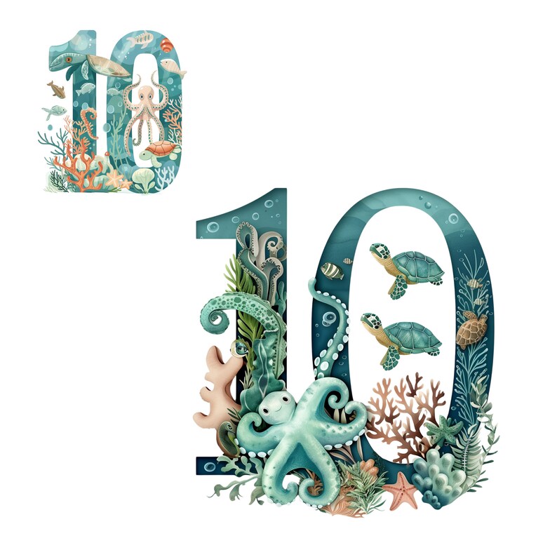 Ocean Numbers Clipart Watercolor Transparent Deep Sea Graphic Name ...