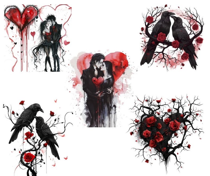 Gothic Valentines Clip Art Transparent PNG Graphic Watercolor Fantasy ...
