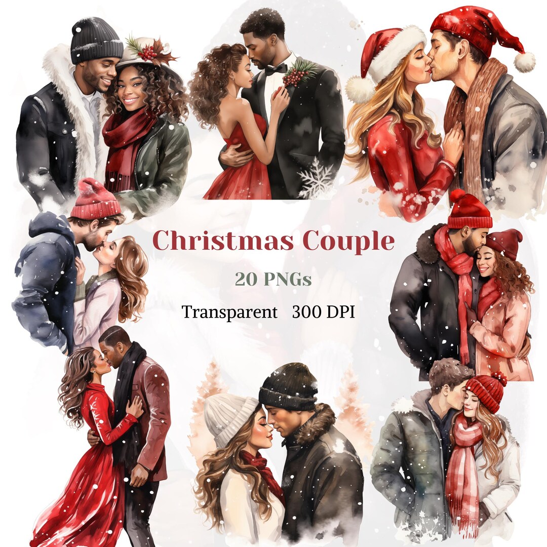 Christmas Couple Clipart, Watercolor Noel Couple PNG, Winter Love ...