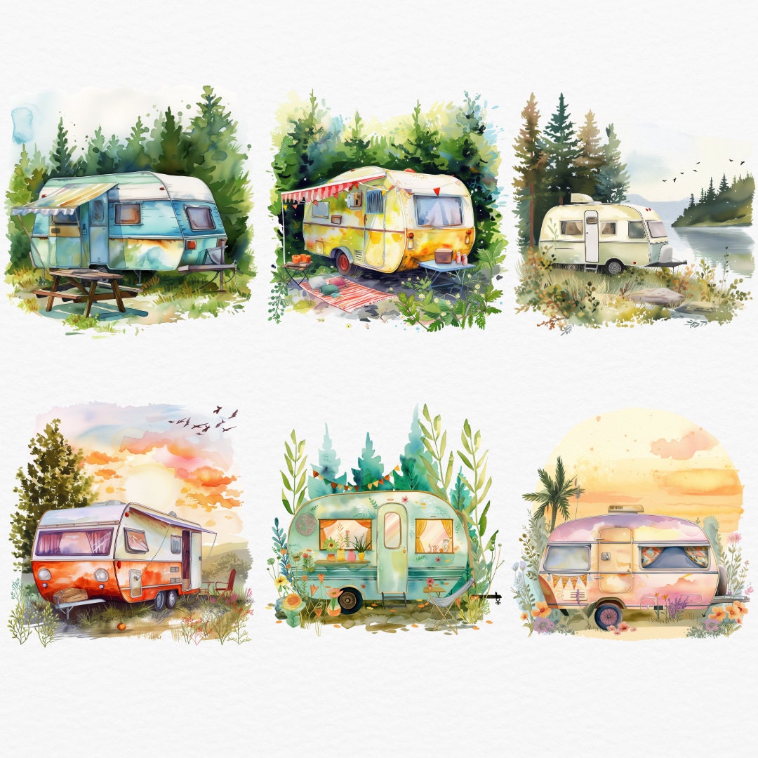 Camping Vans Clipart Watercolor Transparent PNG Camper Life Graphic ...