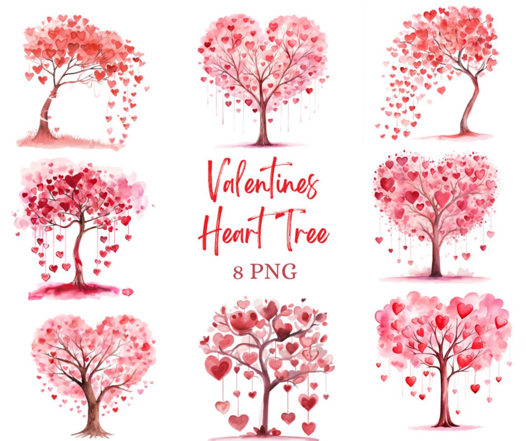 Valentine Heart Tree Clip Art, Watercolor Heart Hanging PNG, Love Plant ...