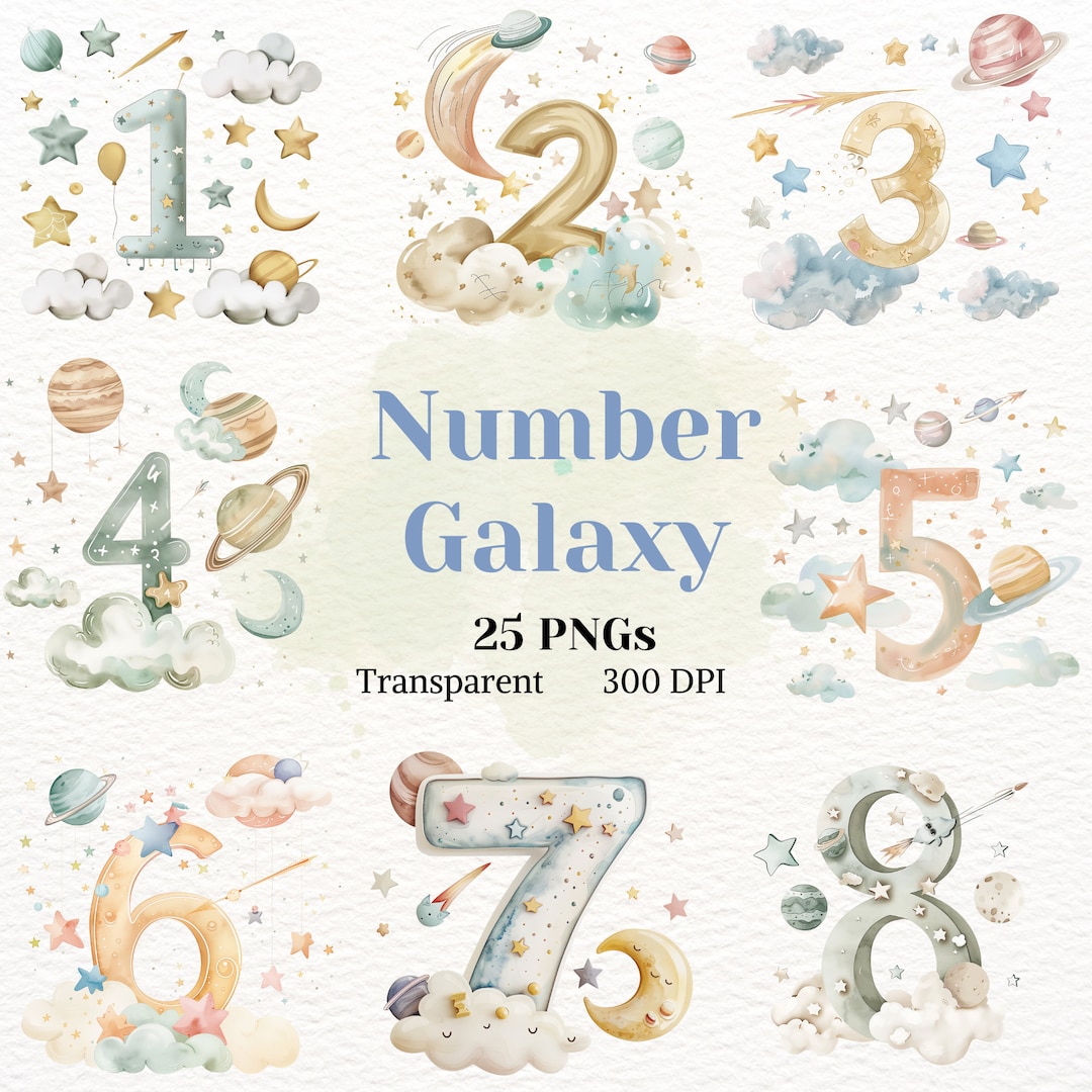 Number Galaxy Clipart, Number Children Birthday Image, Aesthetic Number ...