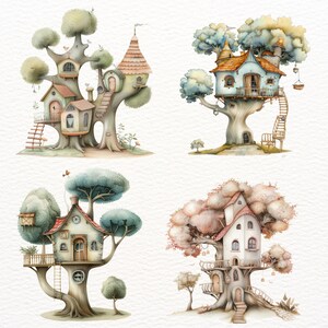 Whimsical Tree House Clipart, Watercolor Tree House PNG, Pastel Cute ...
