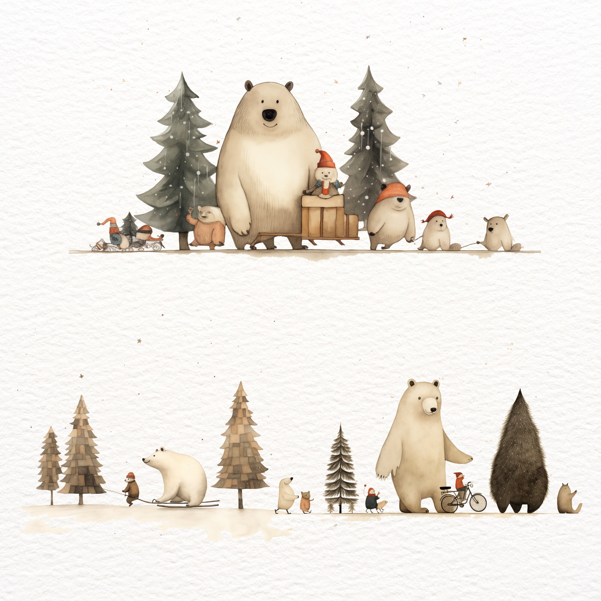 Fun Christmas Clipart, Watercolor Christmas Children PNG, Winter Fun ...