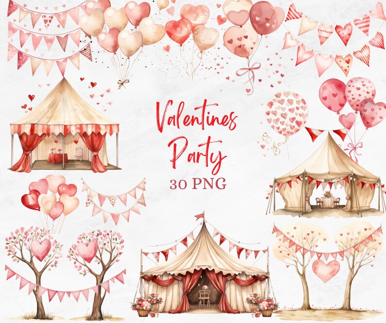 Valentine Party Clipart Watercolor Love Graphic for Valentines Balloon ...
