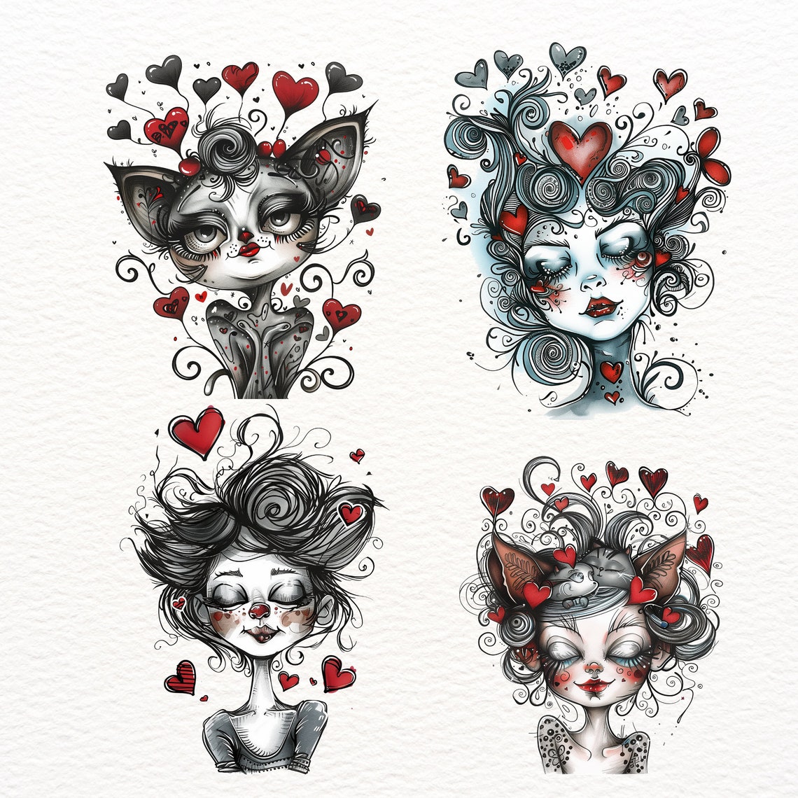 Miss Kate Clipart, Gothic Lady Graphic for Love Card, Quirky Cat Girl ...