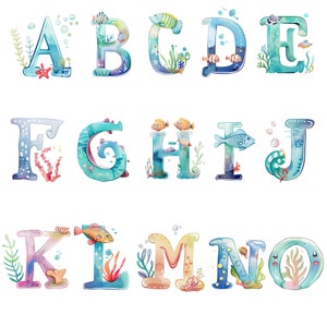 Ocean Alphabet Clipart Watercolor Transparent Sealife Graphic Name ...