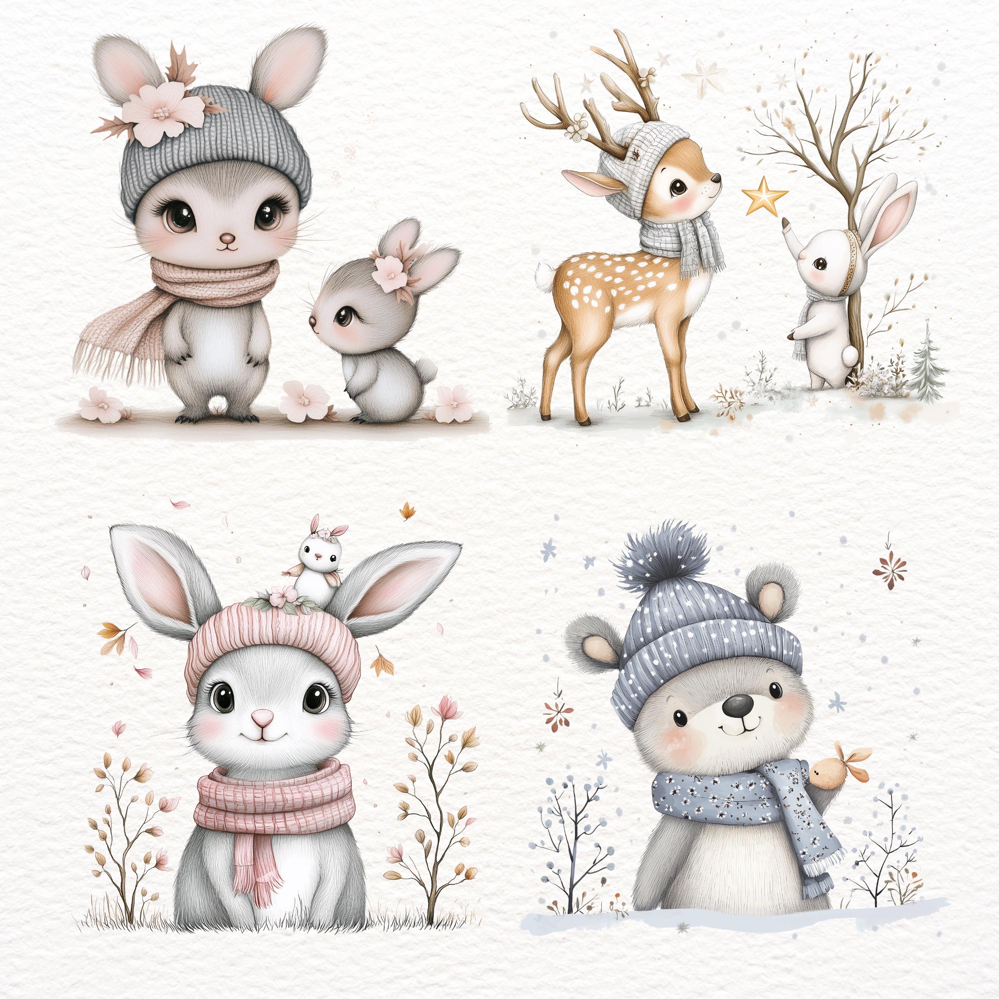 Winter Forest Animals Clipart, Watercolor Cute Adorable Animal PNG ...