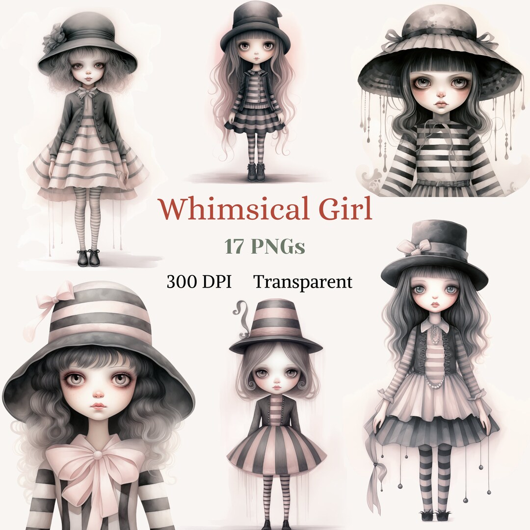 Whimsical Girl Clipart Adorable Girl With Hat Image Watercolor ...