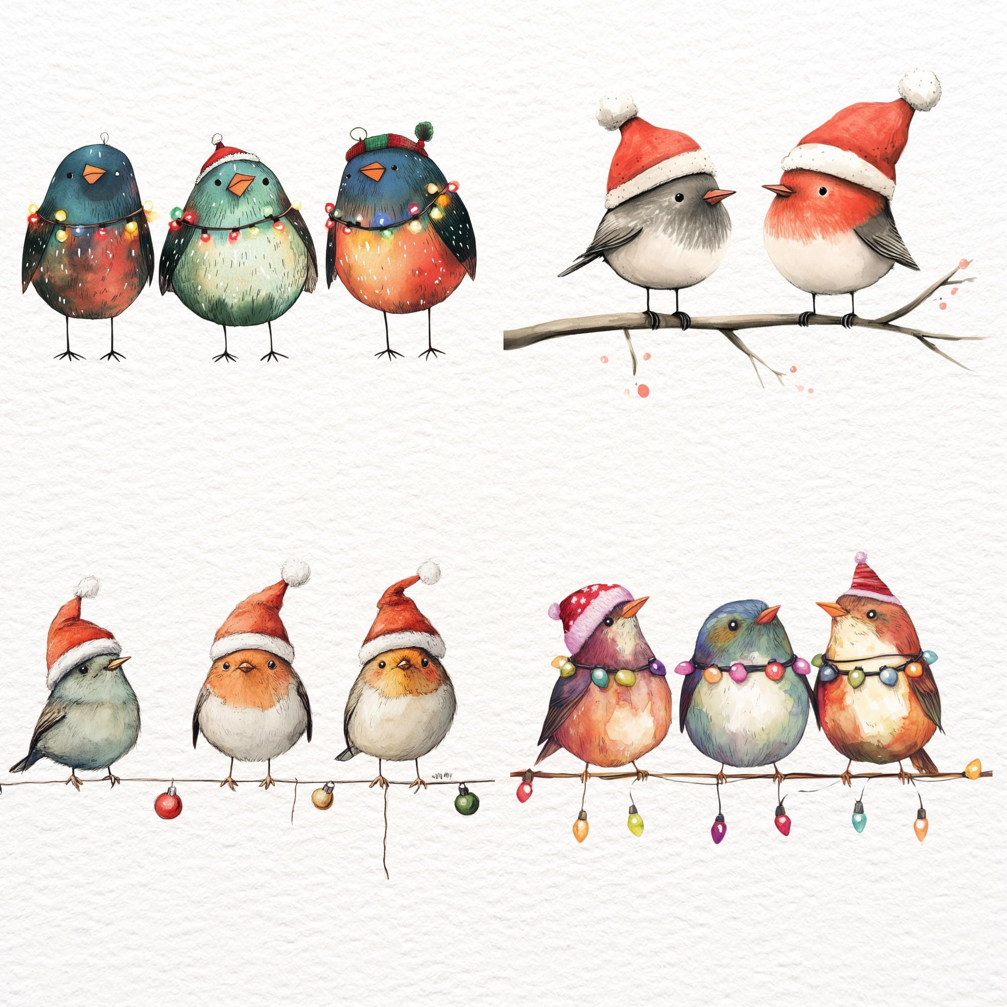 Whimsical Christmas Birds Clipart, Watercolor Cute Funny Bird PNG ...