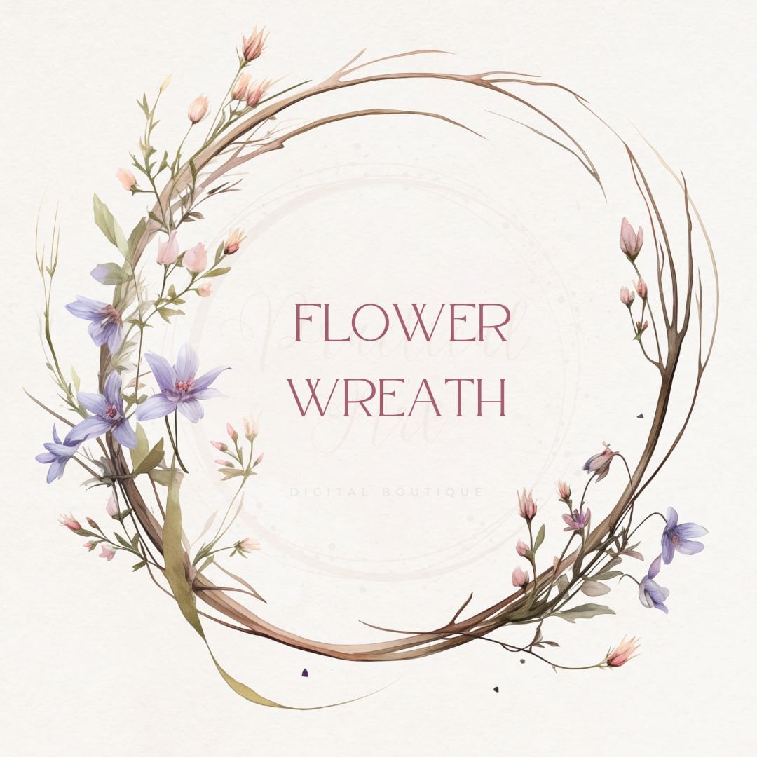 Watercolor Flower Wreath Clip Art, Wild Flower Wreath PNG, Meadow Flora ...