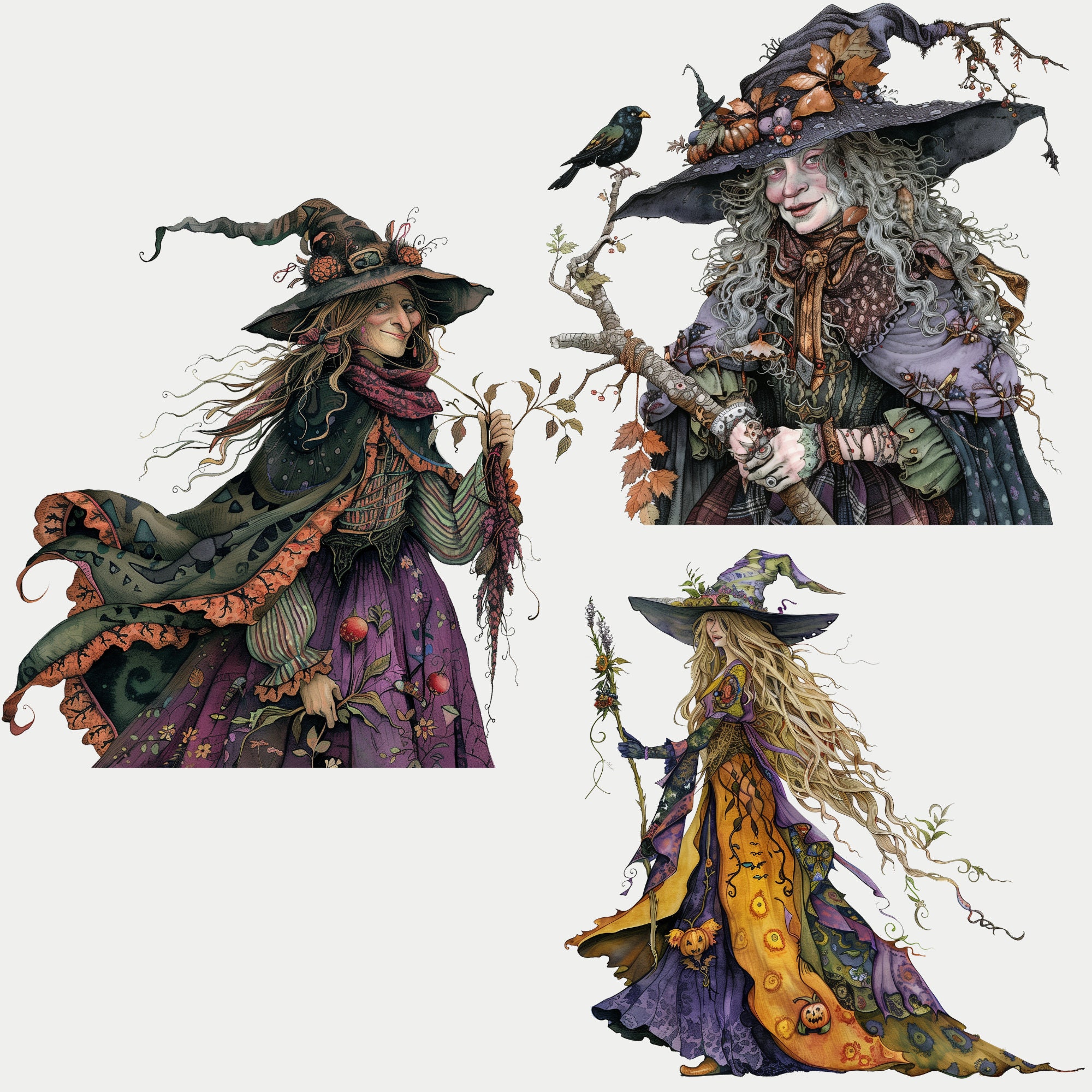 Halloween Witch Clipart, Watercolor Witch PNG, Whimsical Witch Graphic ...