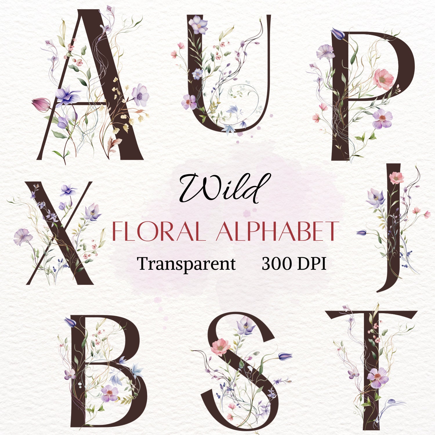 Wild Floral Alphabet Clipart Spring Flower Letter Graphic for Name ...