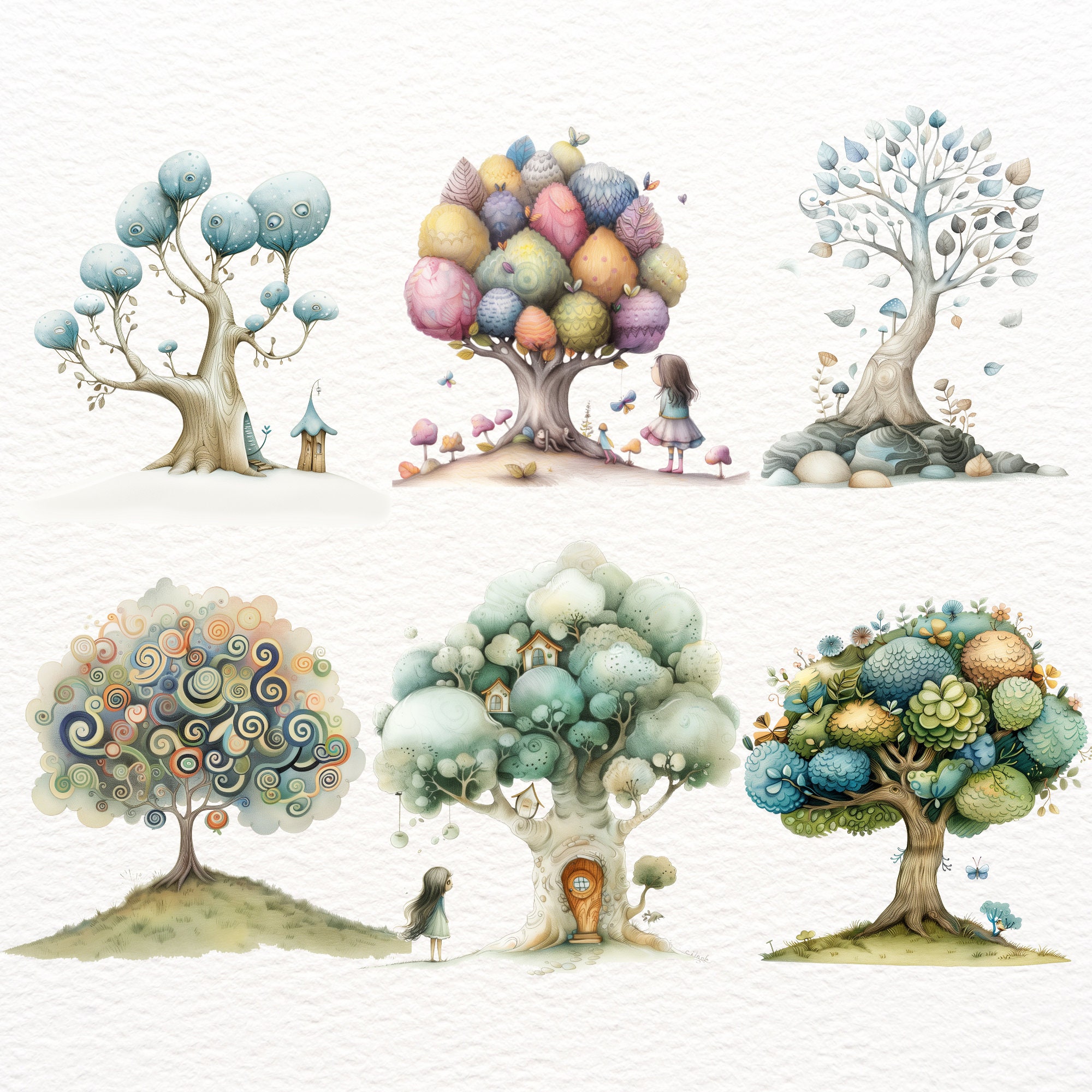 Whimsical Tree Clipart Watercolor Transparent PNG Plant Tree Graphic ...