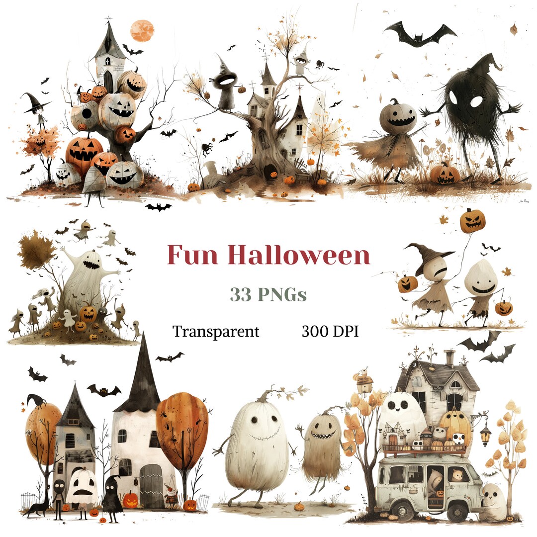 Fun Halloween Clipart PNG – Cute Watercolor Kids in Costumes, Quirky ...