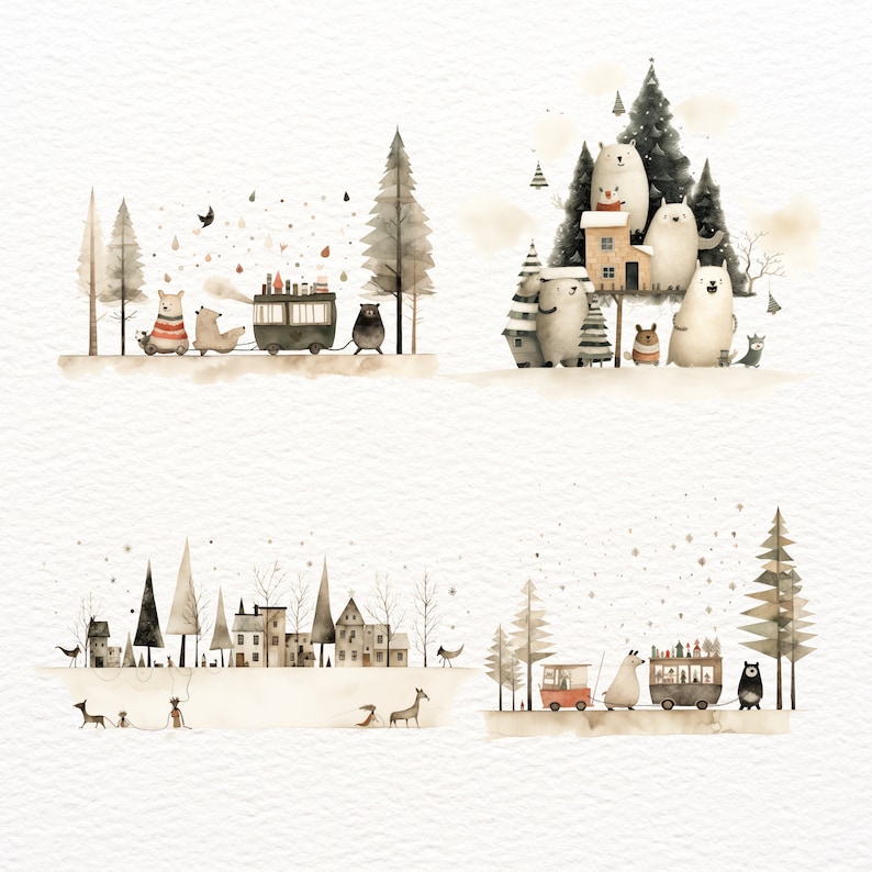 Fun Christmas Clipart, Watercolor Christmas Children PNG, Winter Fun ...