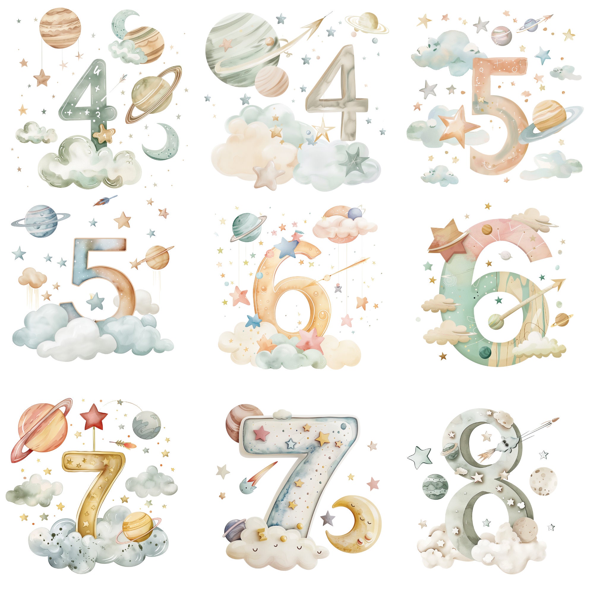 Number Galaxy Clipart, Number Children Birthday Image, Aesthetic Number ...