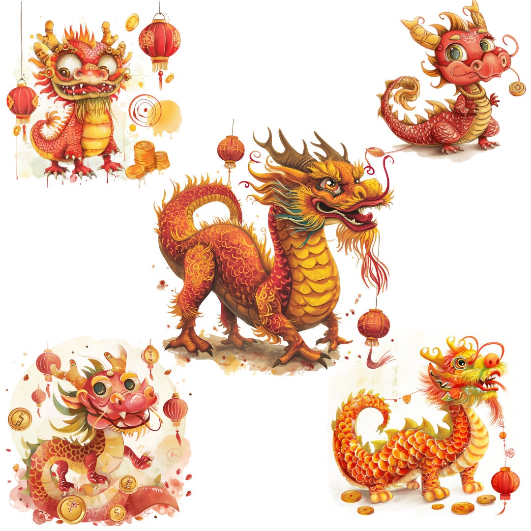 Chinese New Year Dragon Clip Art, Happy Dragon, Lion Dance, Red Lantern ...