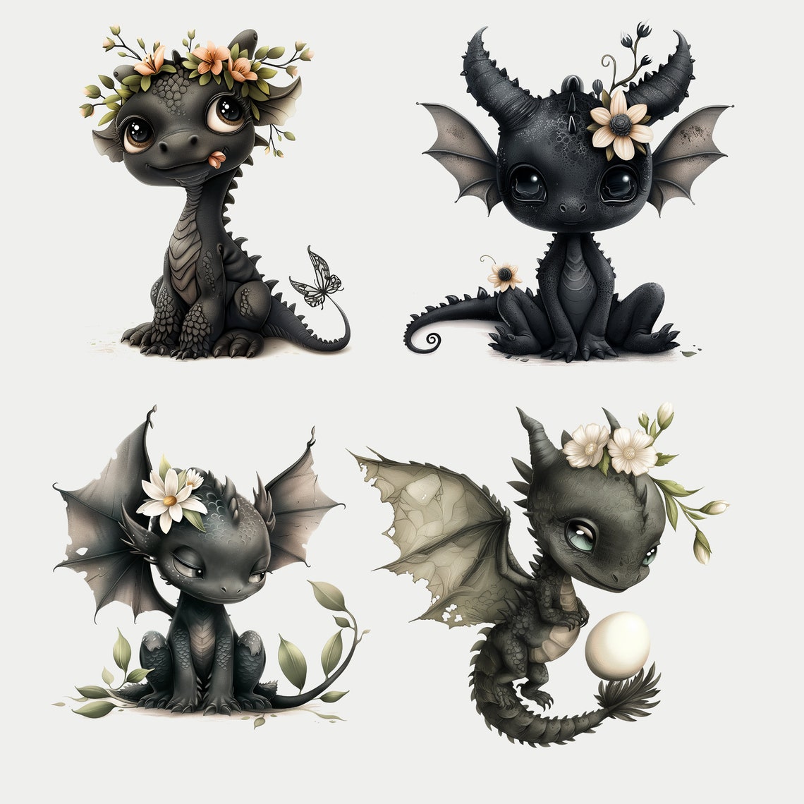 Cute Black Dragon Clipart Watercolor Transparent PNG Baby Shower Image ...