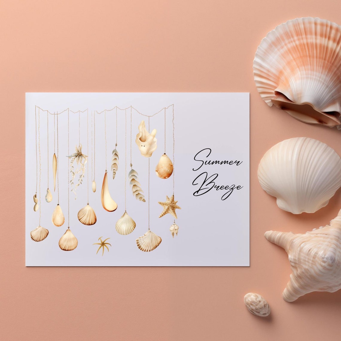 Ocean Seashell Wreath Clipart, Watercolor, Boho Beige Design, Summer ...