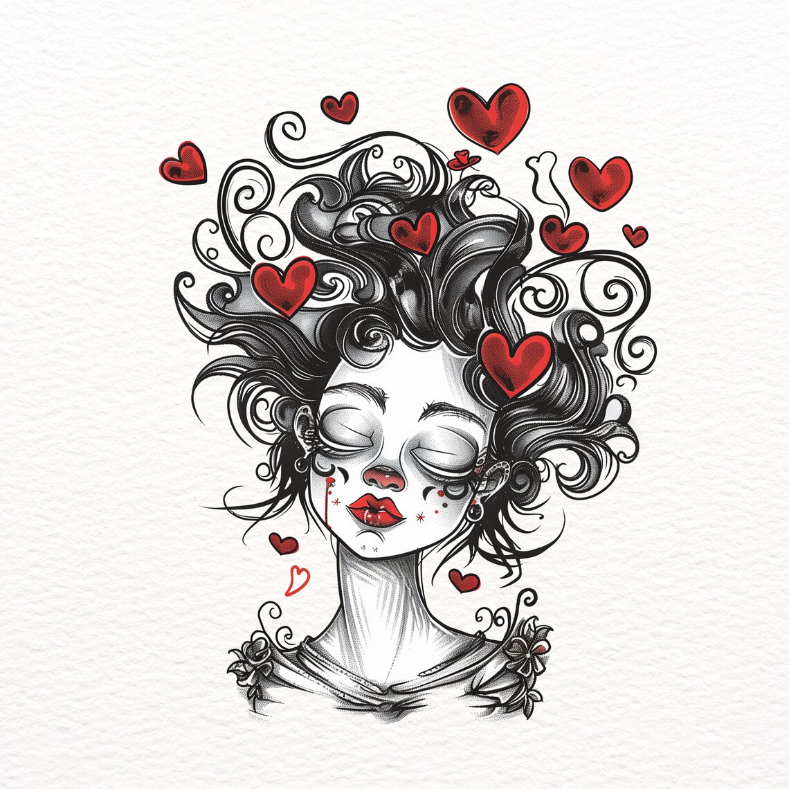 Miss Kate Clipart, Gothic Lady Graphic for Love Card, Quirky Cat Girl ...