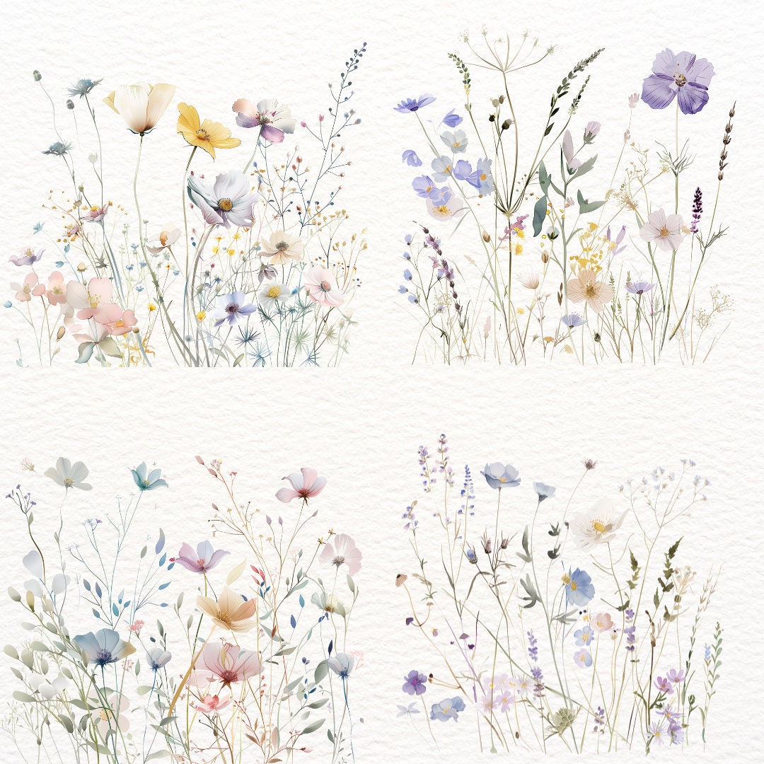 Wild Bliss Clip Art Transparent Watercolor PNG Floral Frame Graphic ...