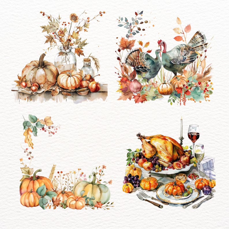 Thanksgiving Clipart, Watercolor Thanksgiving Turkey PNG, Fall Graphic ...