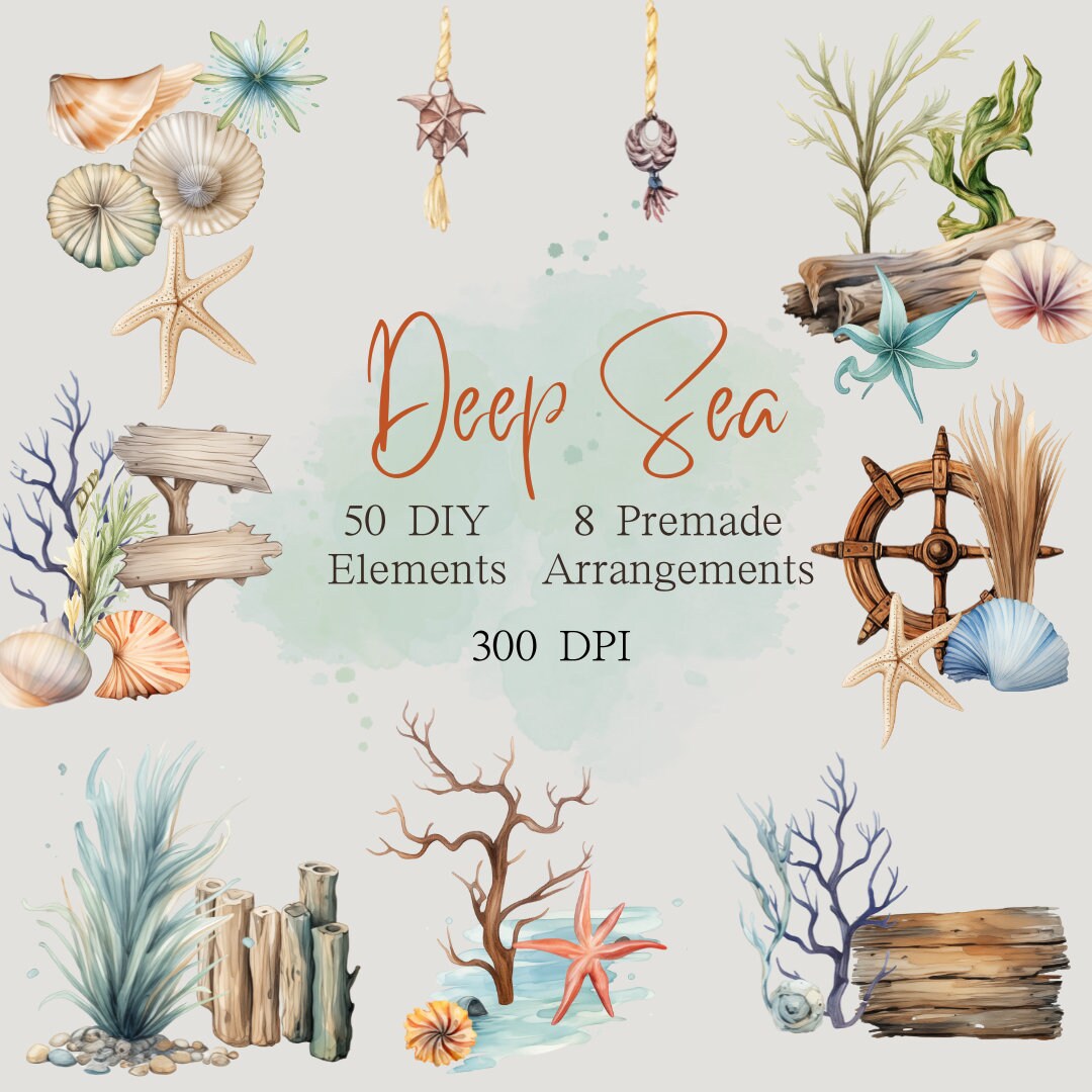 Deep Sea Clipart Watercolor Transparent PNG Underwater Graphic Seashell ...
