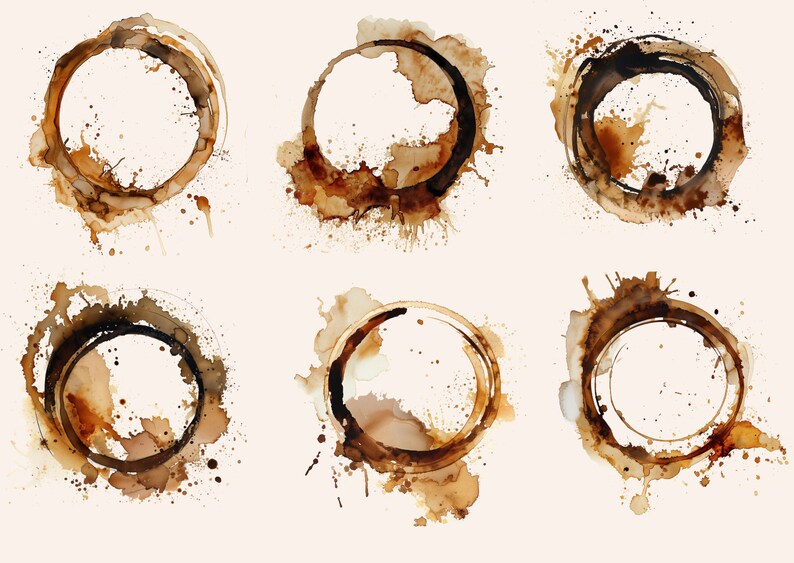 20 Coffee Stain Clipart Watercolor Rustic Vintage Cafe Drip Image ...