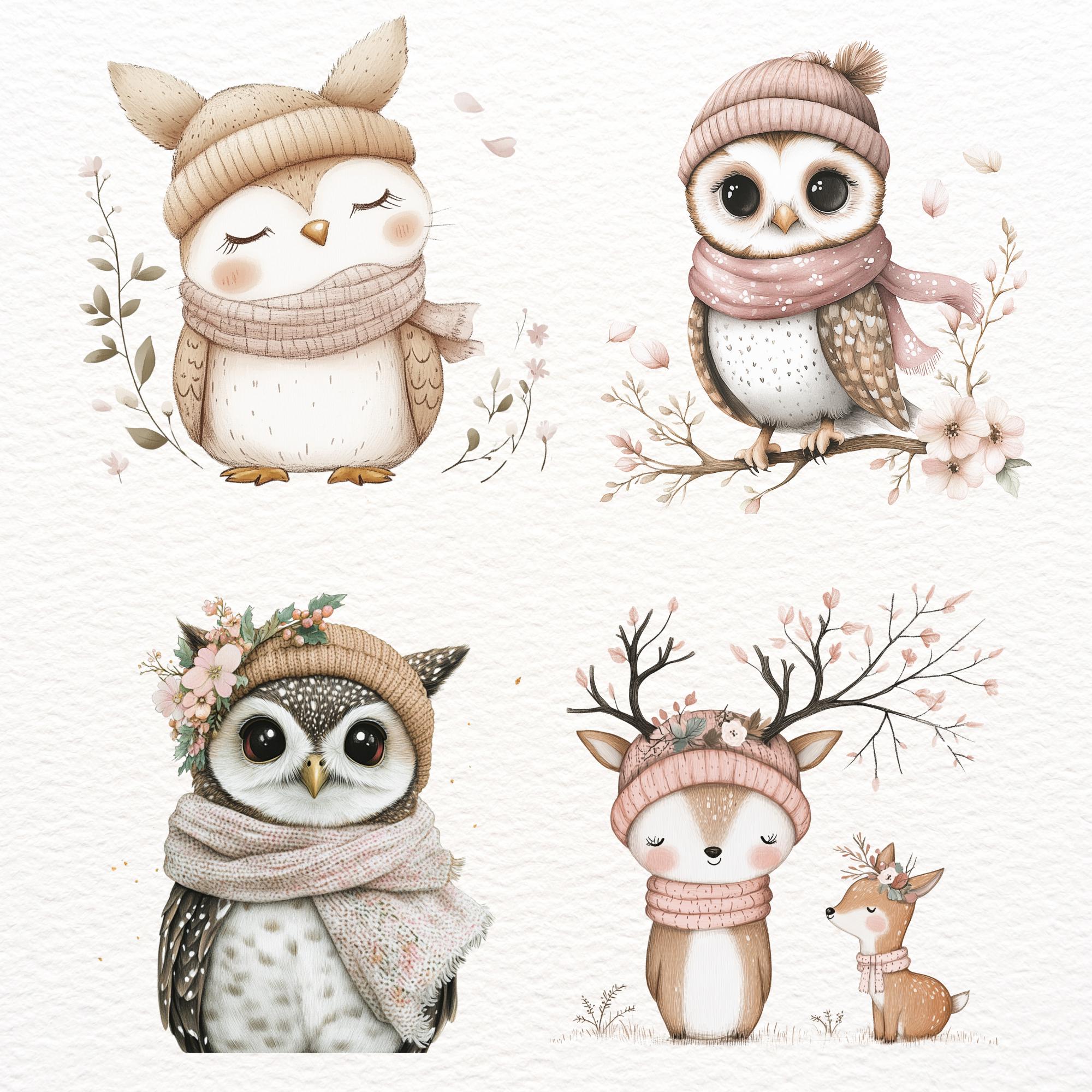 Winter Forest Animals Clipart, Watercolor Cute Adorable Animal PNG ...