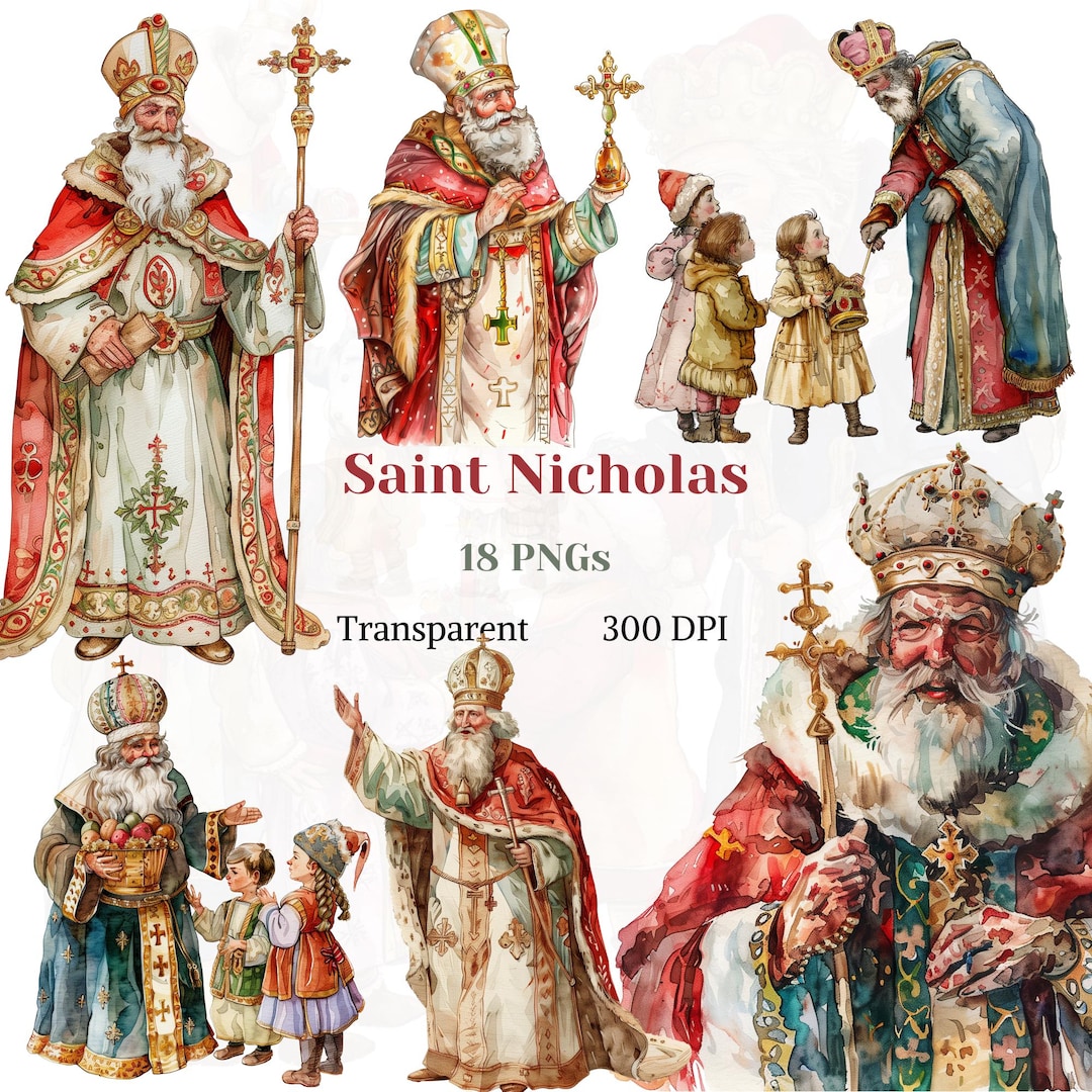 Saint Nicholas Clipart Transparent Watercolor PNG Retro Saint Catholic ...
