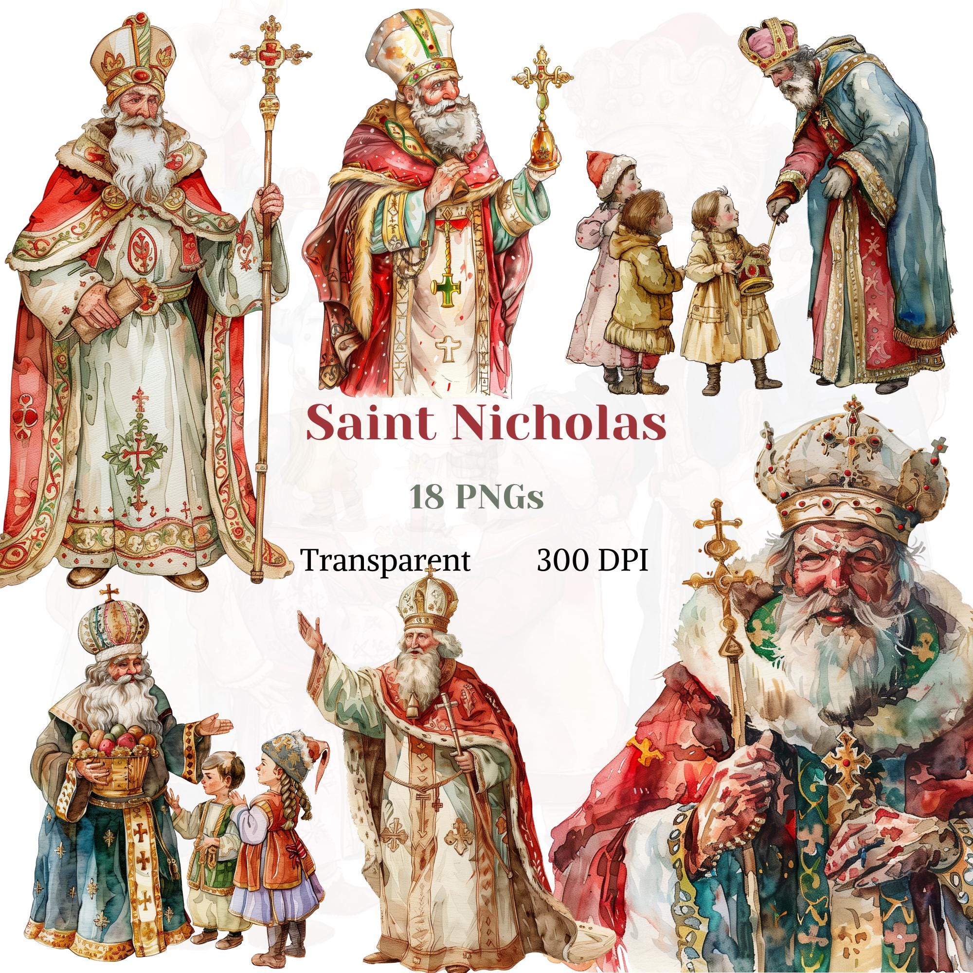 Saint Nicholas Clipart Transparent Watercolor PNG Retro Saint Catholic ...