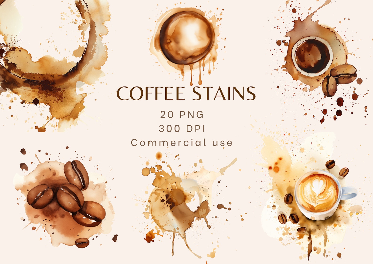 20 Coffee Stain Clipart Watercolor Rustic Vintage Cafe Drip Image ...