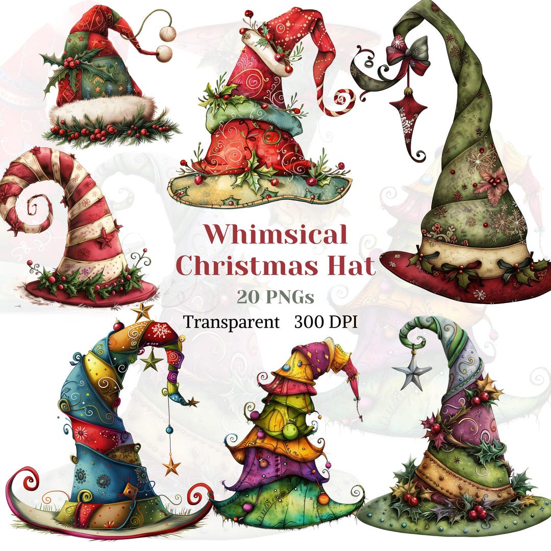 Whimsical Christmas Hat Clipart Transparent PNG Noel Winter Graphic ...