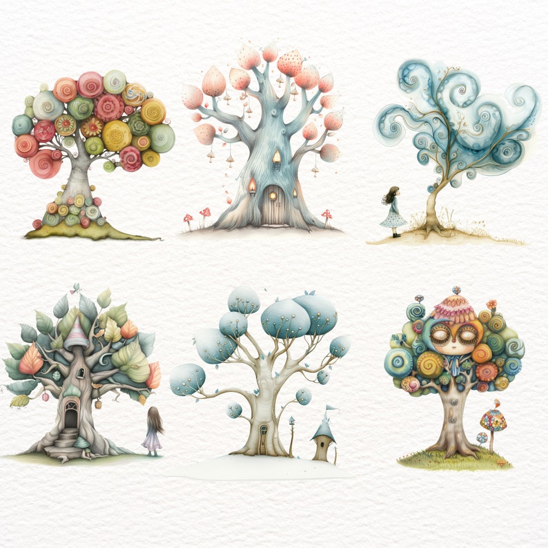 Whimsical Tree Clipart Watercolor Transparent PNG Plant Tree Graphic ...