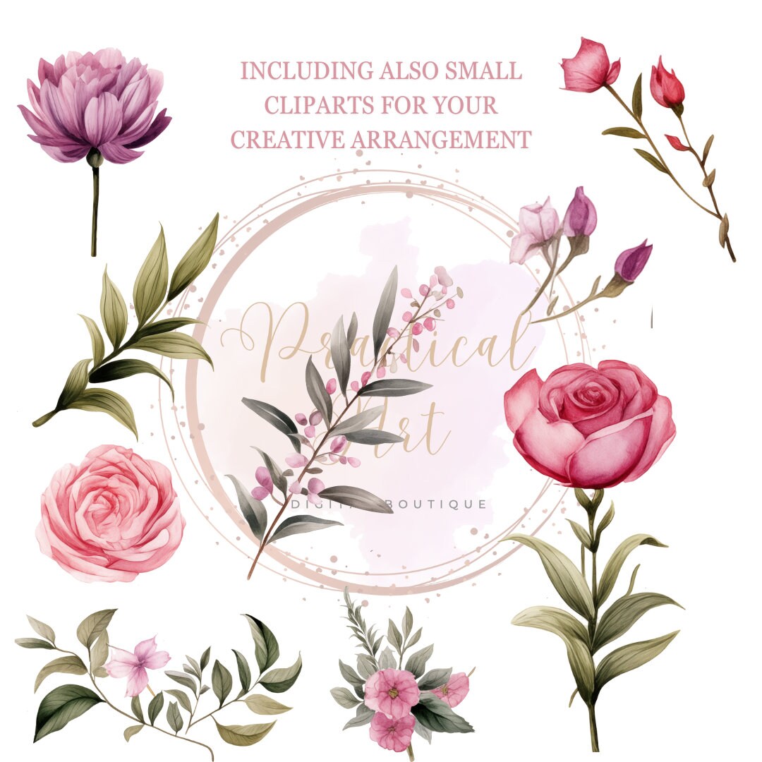 37 Watercolor Wedding Flower Clipart: Delicate Bridal Roses ...