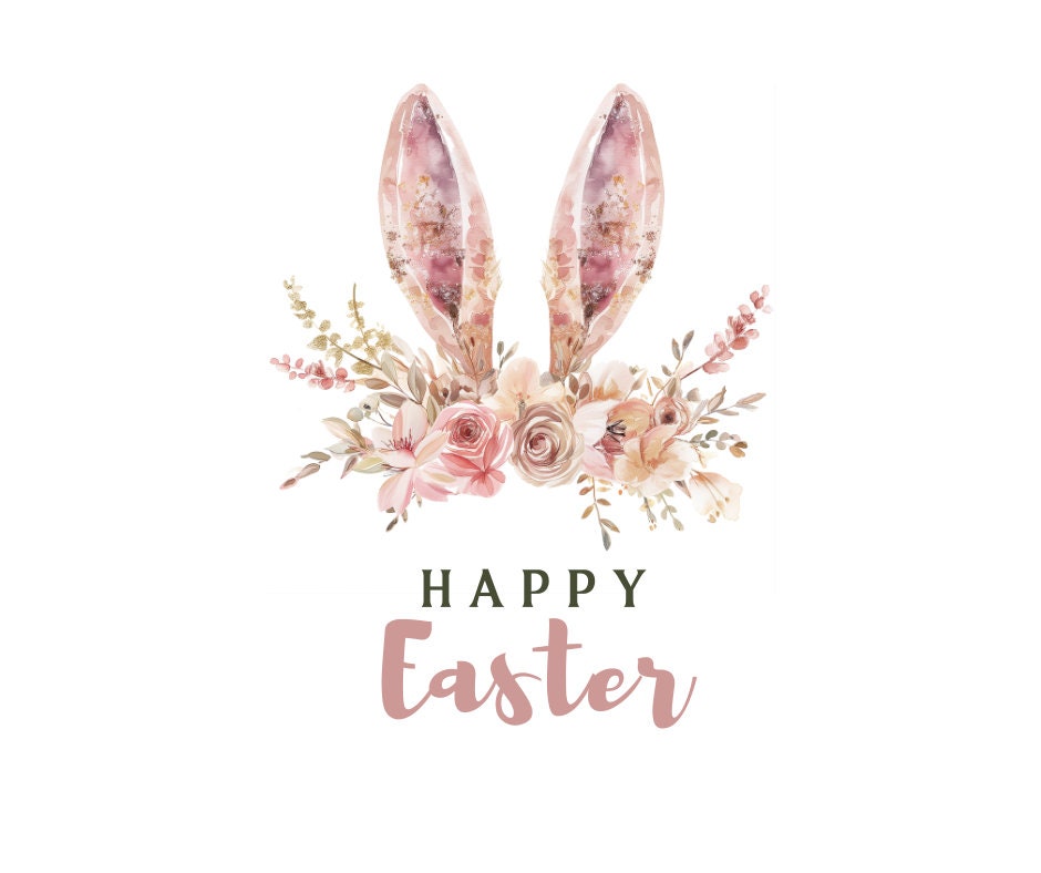 Easter Bunny Ear Clip Art, Watercolor Floral Rabbit Ear Graphic, Happy ...