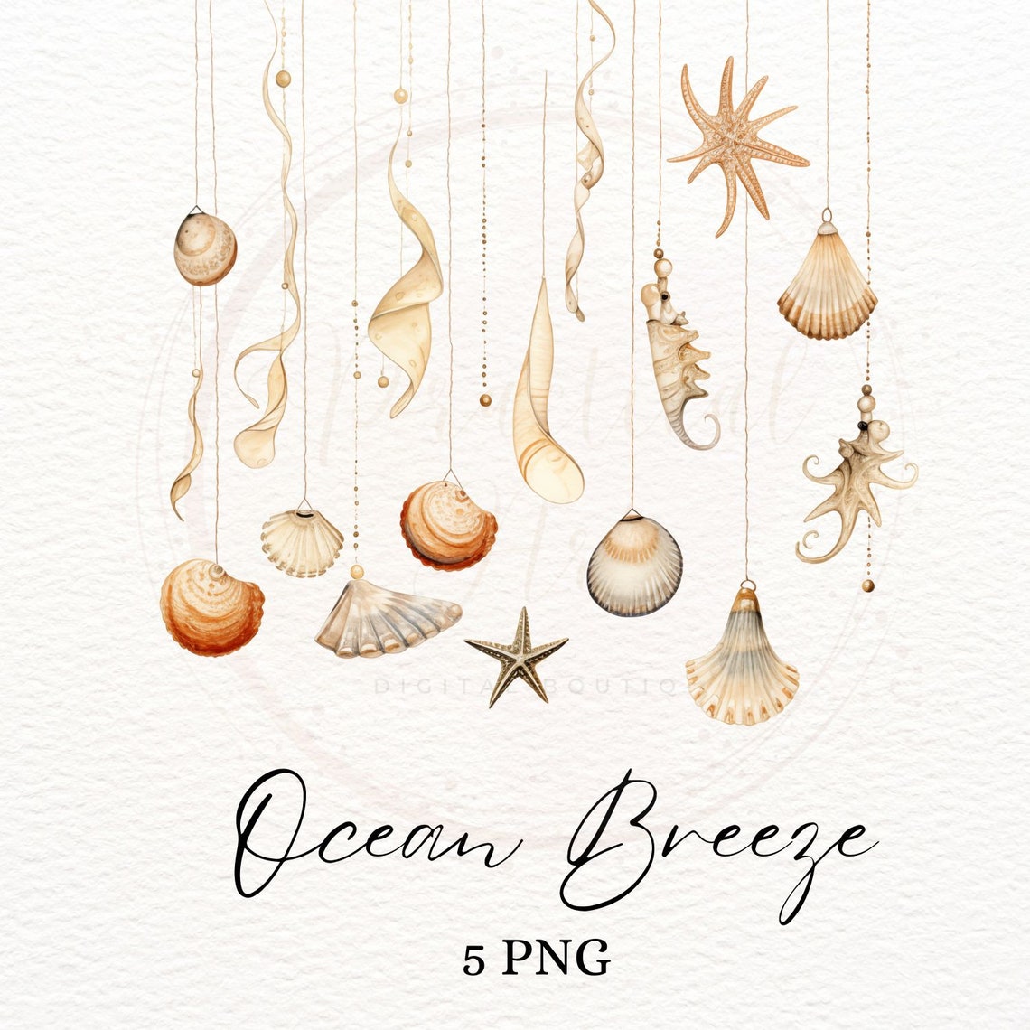 Ocean Seashell Wreath Clipart, Watercolor, Boho Beige Design, Summer ...