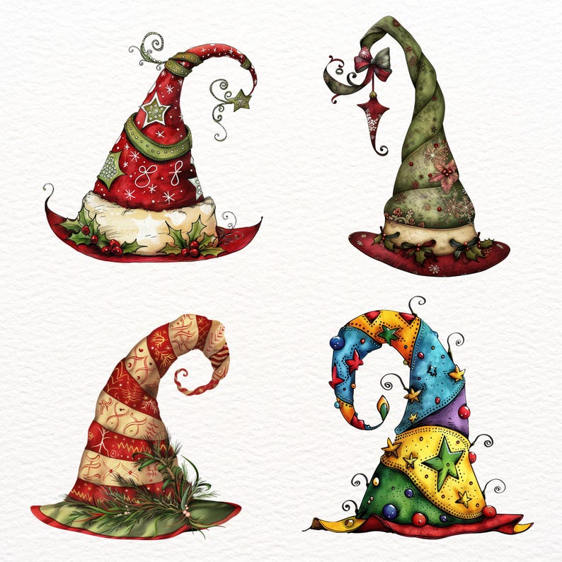 Whimsical Christmas Hat Clipart Transparent PNG Noel Winter Graphic ...